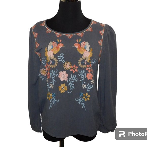 THML | Tops | Thml Anthropologie Embroidered Linen Blend Top Floral ...